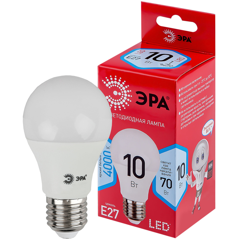Лампочка Эра Red Line Led A60-10W-840-E27 светодиодная, нейтральный ...
