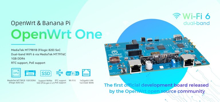 Роутер OpenWRT One (Wi-Fi 6, ×2 Ethernet, Flogic 820, 1 Гб ОЗУ, 256MB ...
